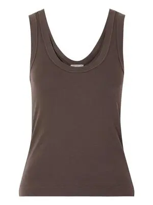 Brunello Cucinelli Ribbed Cotton-blend Jersey Tank - Brown