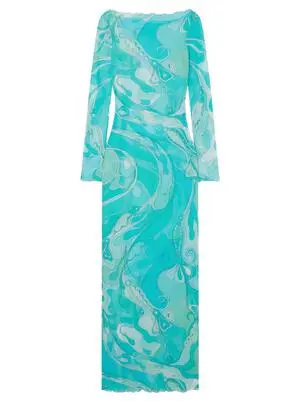Emilio Pucci Ruffled Printed Tulle Maxi Dress - Blue