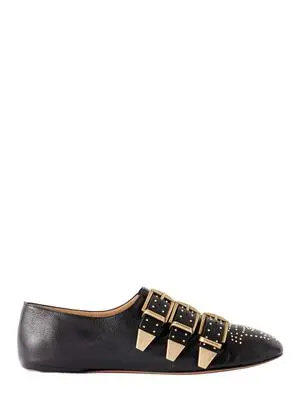 Chloé Susan Studded Buckled Leather Flats - Black