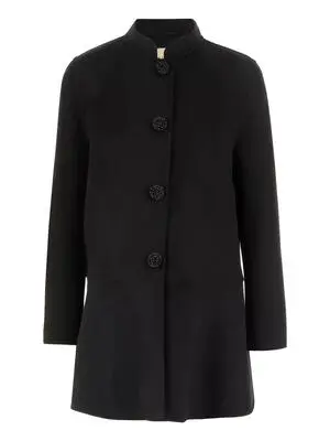Valentino Garavani Wool Coat With Button Closure - Black