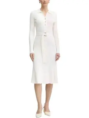 MARCIANO Buttoned Polo-collar Midi Dress - White