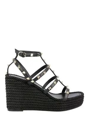 Valentino Garavani 95mm Studded Wedge Sandals - Black