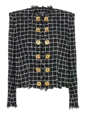 Balmain Frayed Tweed Jacket - Black