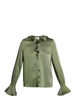 Erdem Cady Ruffled Long-sleeve Shirt - Green