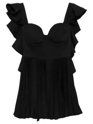 PARLOR Ruffled Pleated Mini Dress - Black