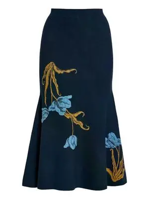 Erdem Floral-jacquard Knitted Midi Skirt - Blue