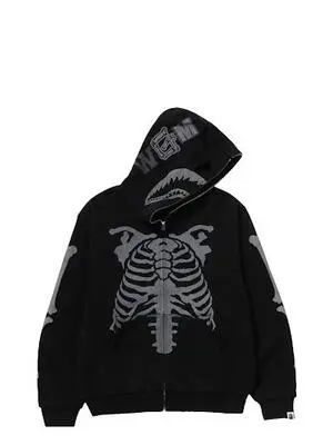 A BATHING APE Skeleton Shark Heavy Washed Full Zip Hoodie Black