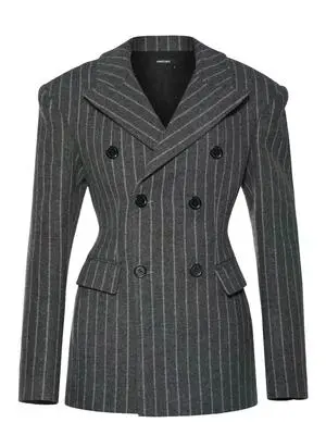 ANOUKI Double-breasted Striped Blazer - Grey