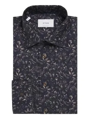 Eton Cotton Twill Floral Print Contemporary Fit Shirt - Brown
