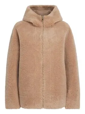 Maje Faux Shearling Zip Up Coat - Brown