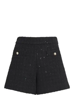 Maje Tweed Shorts With Sequins - Black