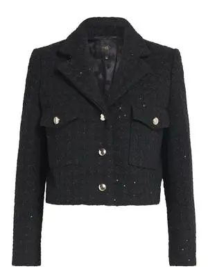 Maje Sequined Tweed Cropped Jacket - Black