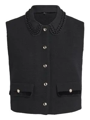 Maje Tweed Sleeveless Shirt - Black