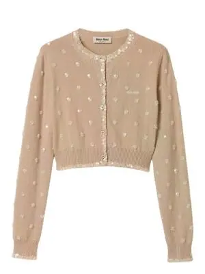 Miu Miu Embroidered Crew-neck Cardigan - Neutrals