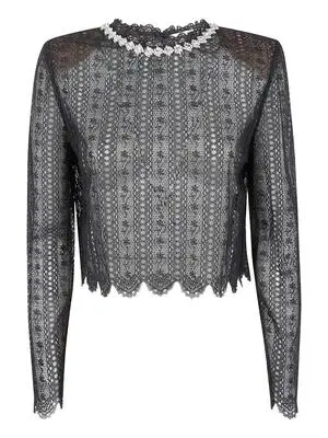 SELF-PORTRAIT Lace Embellished Top - Black