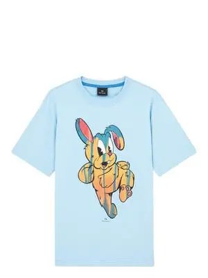 Paul Smith Pale Organic Cotton 'painted Rabbit' T-shirt - Blue