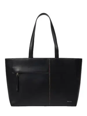 Paul Smith Leather Tote Bag With Signature Stripe Trim - Black
