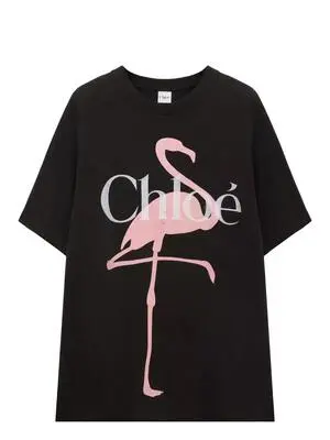 Chloé Flamingo Print T-shirt - Black