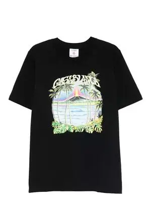 Casablanca Volcano Palm-tree Tropical Print T-shirt - Black