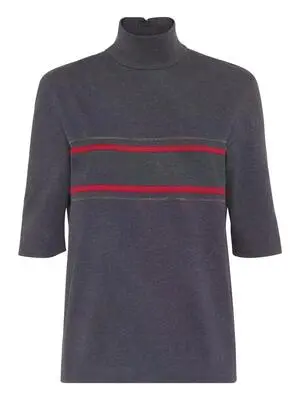 Brunello Cucinelli Stripe-detail Cotton Top - Grey