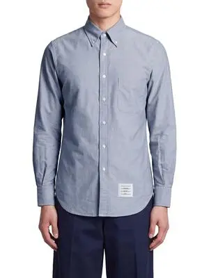 Thom Browne Button-down Cotton Shirt With Patch Pocket - Gnawed Blue