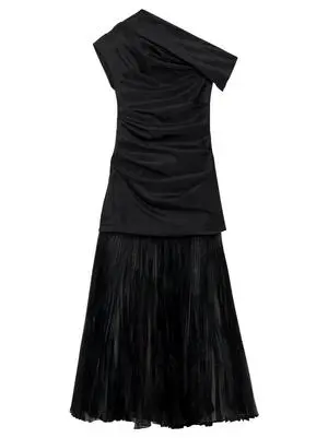 Simkhai Ammalie Draped Pleated-skirt Taffeta Dress - Black