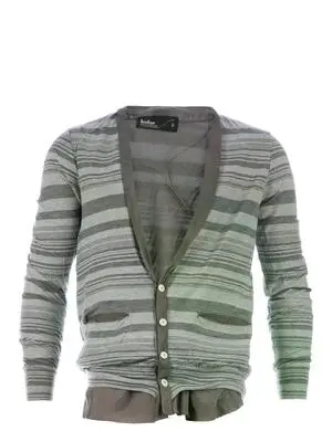 Kolor Striped Cotton Blend Cardigan - Grey