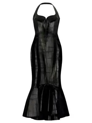 Roberto Cavalli Leather Midi Dress - Black