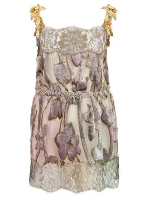 Roberto Cavalli Floral-pattern Leaf-strap Dress - Neutrals