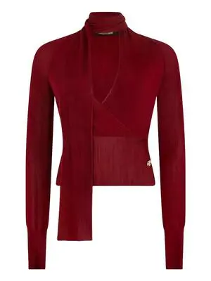 Roberto Cavalli Wrap-over Ribbed-knit Top - Red