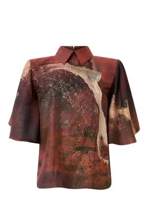 Roberto Cavalli Marble-print Silk Blouse - Brown