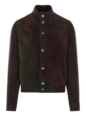 Zegna Suede-panel Cardigan - Brown