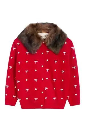 Valentino Garavani Embellished Wool Cardigan - Red