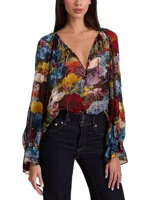 Alice + Olivia Josephine Split Neck Top - Flourish