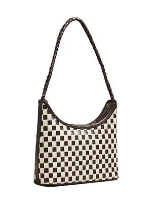 BEMBIEN Marni Small Leather Shoulder Bag - Brown & Cream Check
