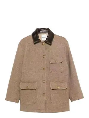 Sandro Contrast Collar Single-breasted Coat - Brown