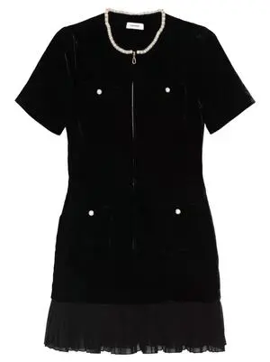 Sandro Pearl-embellished Pleated-hem Mini Dress - Black