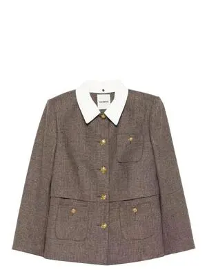 Sandro Houndstooth Jacket With Detachable Collar - Brown
