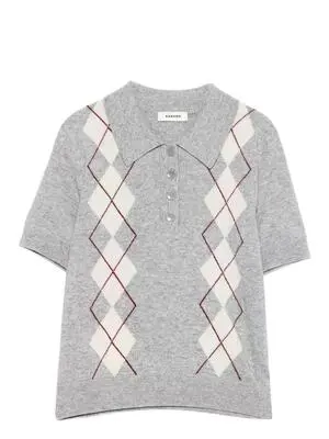 Sandro Argyle-pattern Polo Top - Grey