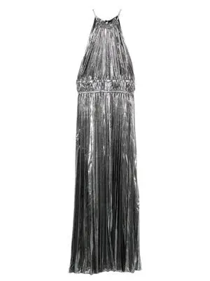 Maje Metallic Pleated Midi Dress - Silver