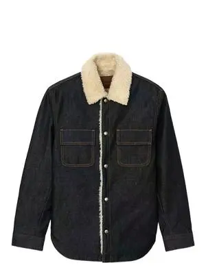 Sandro Shearling Collar Chest Pocket Jacket - Blue