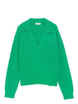 Sandro Textured V-neck Knit Sweater - Green