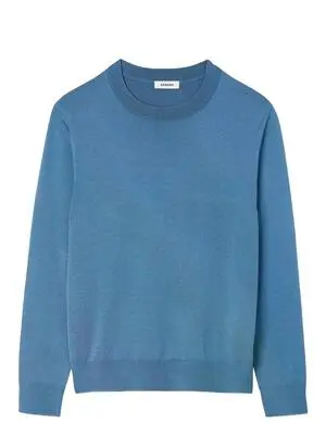 Sandro Crew-neck Sweater With Ribbed Trim - Blue