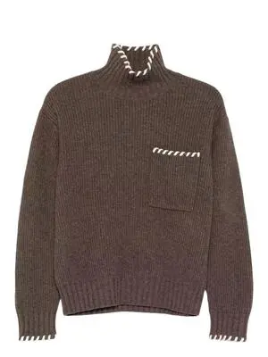 Sandro Knit Embroidered-pocket Sweater - Brown