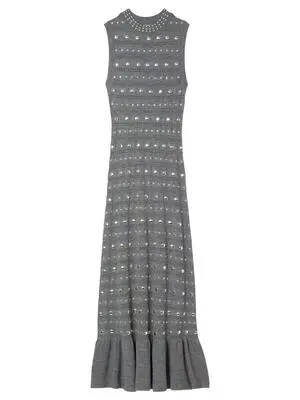 Sandro Metal-studded Knitted Dress - Grey