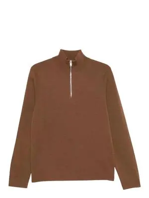 Sandro High-neck Zip-up Sweater - Brown