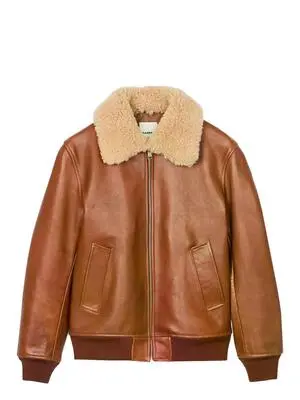Sandro Shearling-collar Leather Jacket - Brown