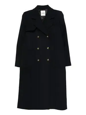 Sandro Patch-pockets Double-breasted Coat - Blue