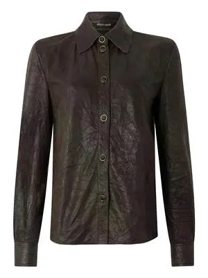 Roberto Cavalli Buttoned Leather Shirt - Brown