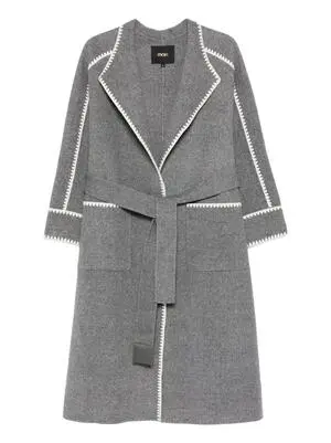Maje Belted Embroidered-trimmed Coat - Grey